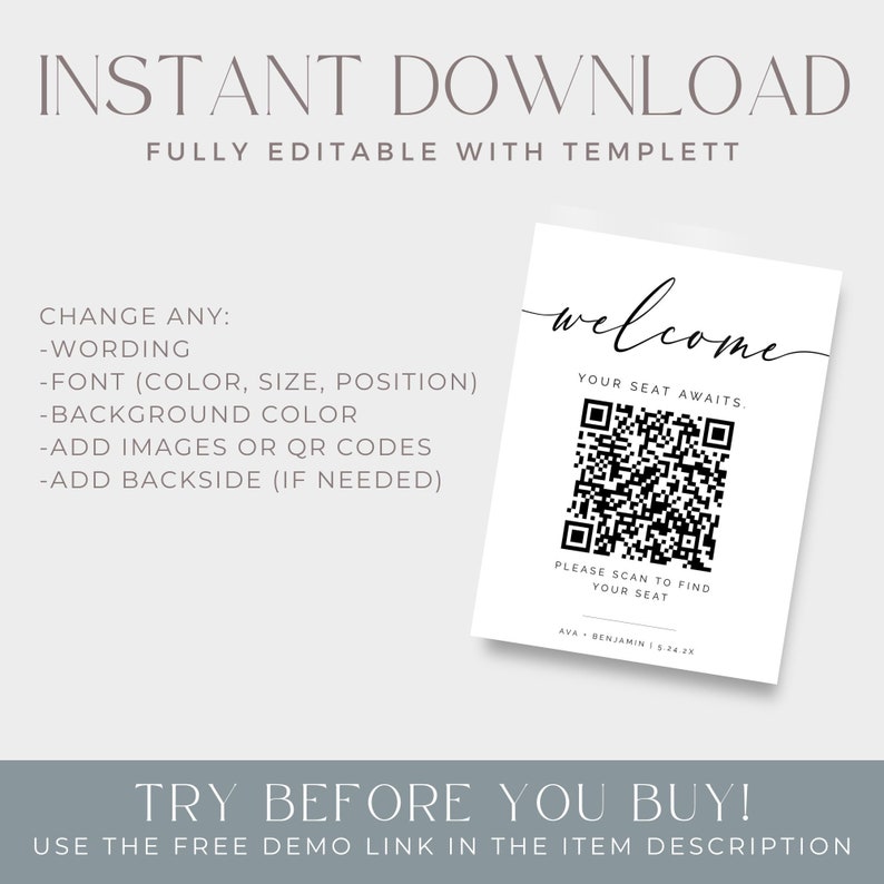 Seating Chart With QR Code, Digital Seating Chart Template, Seating ...