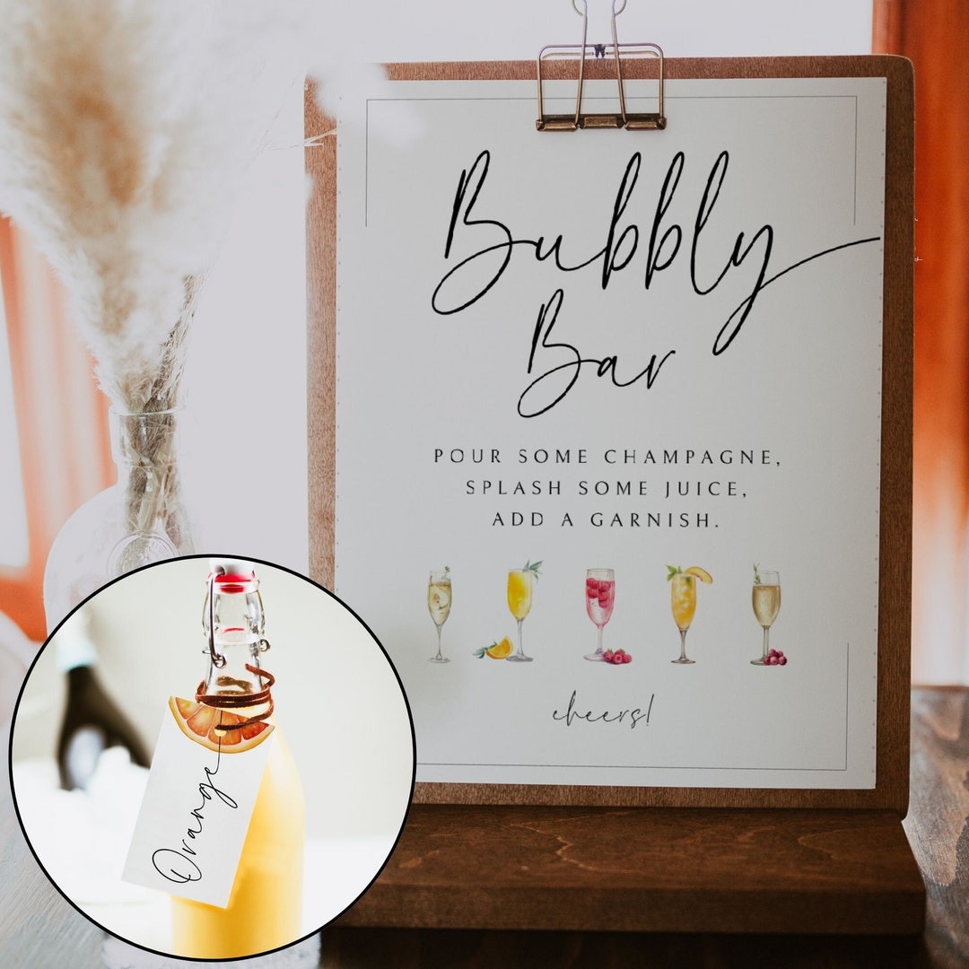 Mimosa Bar Menu, Mimosa Bar Sign With Labels, Mimosa Bar Labels, Bubbly ...