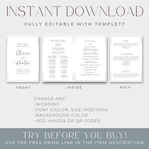 Wedding Programs Template Foldable, Traditional Wedding Program, 4 Page ...