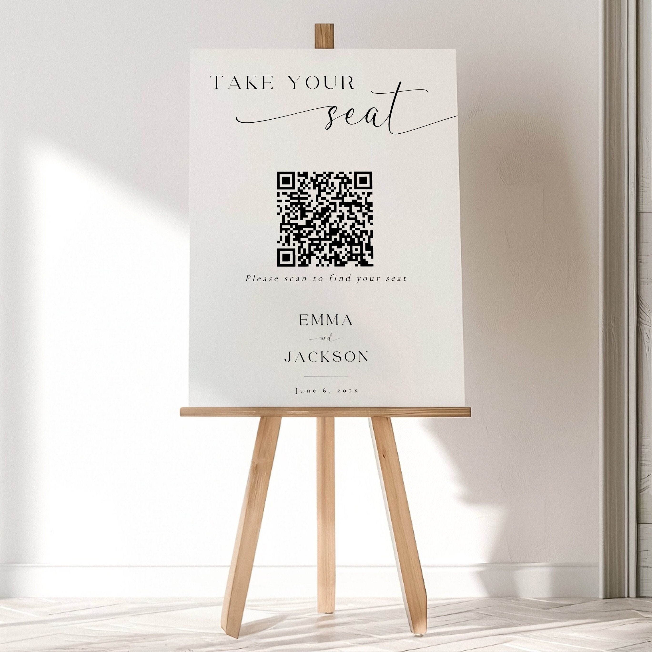 QR Code Wedding Seating Chart, Take Your Seat Sign Template, Your Seat Awaits Sign, Reception ...