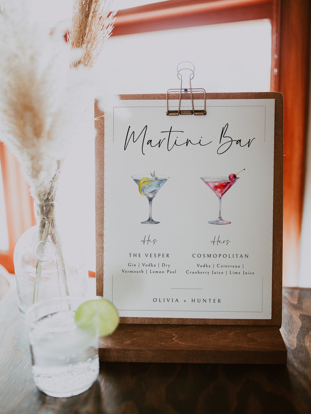 Martini Bar Menu, His and Hers Drink Menu, Wedding Bar Sign Template ...
