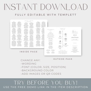 Wedding Program Template With Seating Chart, Tri Fold Wedding Program ...