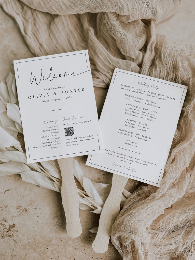 Modern Wedding Program Fans, Infographic Fan, Capture the Love QR Code ...