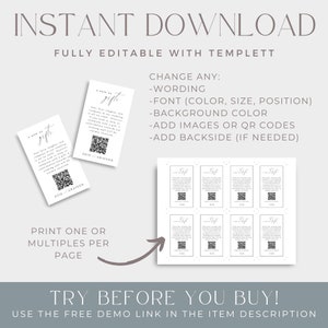 A Note on Gifts QR, QR Code Gift Registry, Honeymoon Fund Card Insert ...