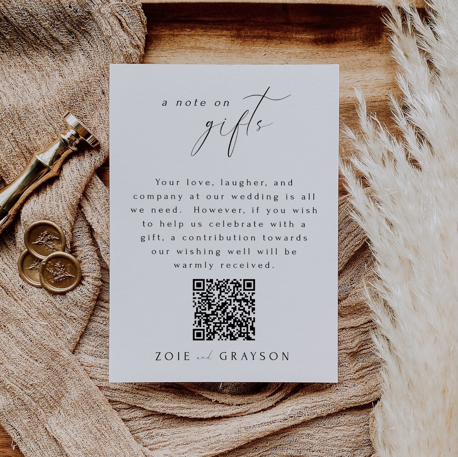 QR Code Gift Registry Card, A Note on Gifts, Modern Bridal Shower ...