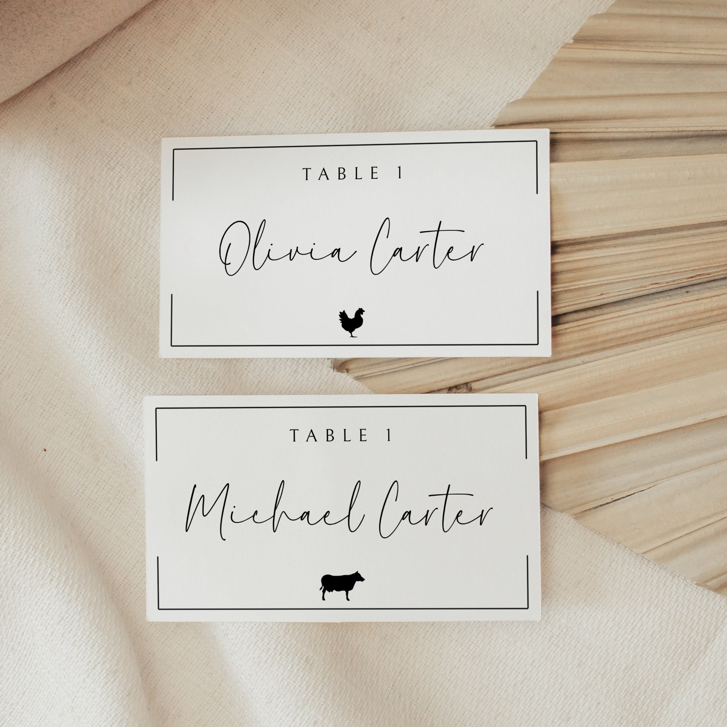 Place Cards With Menu Icon, Place Cards With Border, Meal Choice Place ...