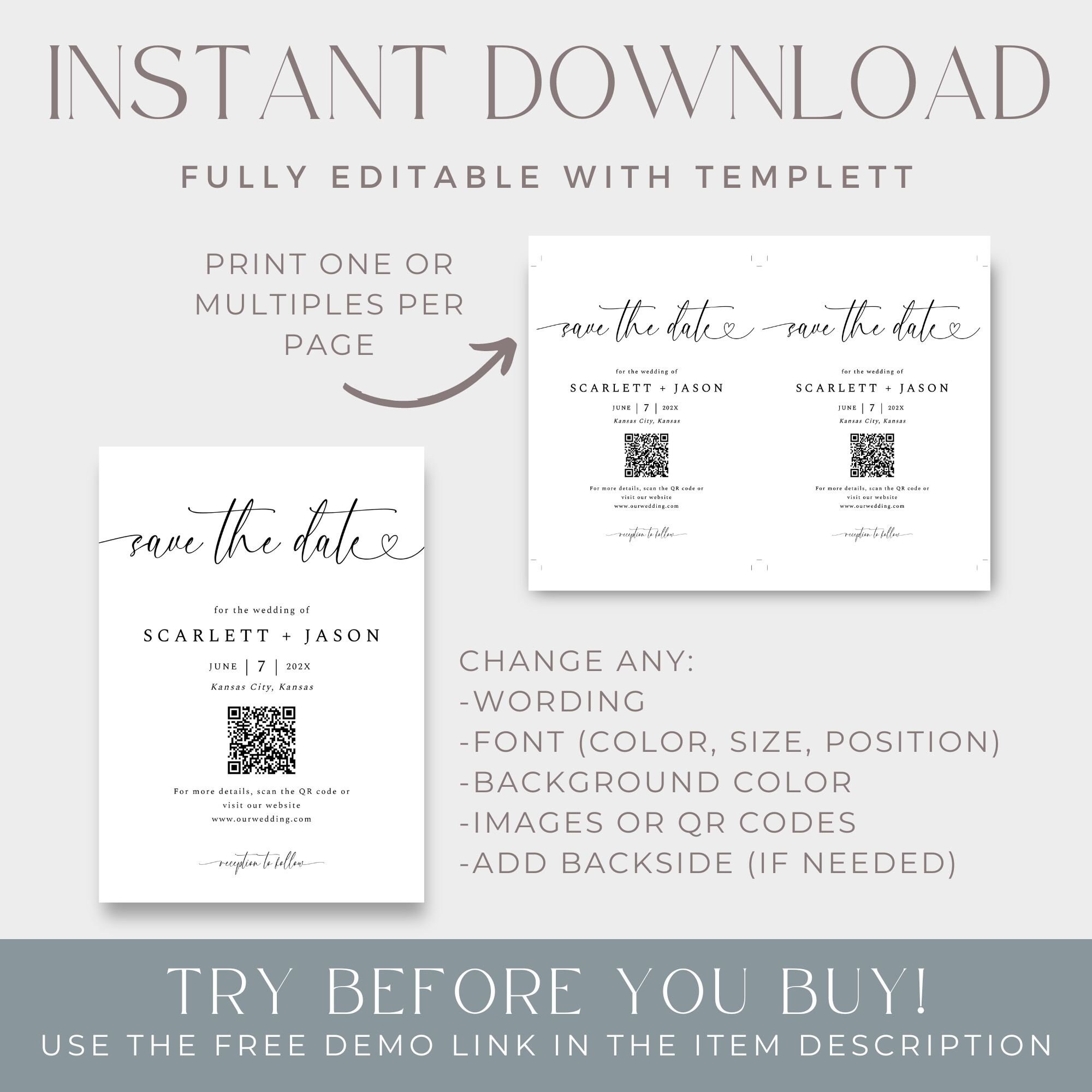 Save the Date With QR Code, QR Code Template, Minimalist Save the Date ...