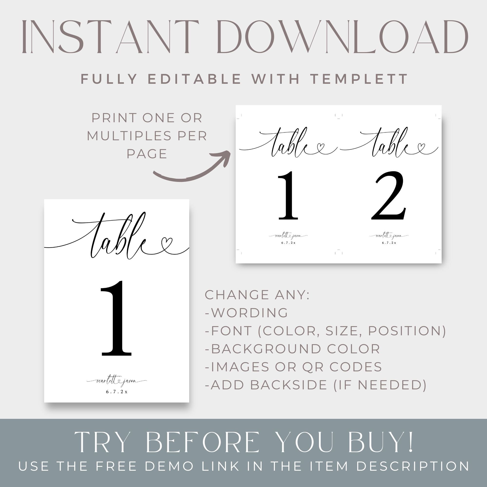Handwritten Wedding Table Numbers, Table Numbers Cursive, Neutral ...