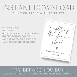 Light up the Dance Floor Wedding Sign, Glow Stick Wedding Sign Template ...