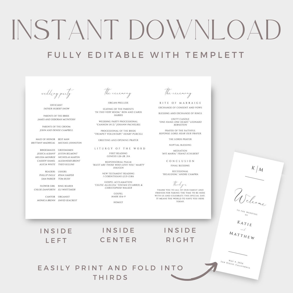 Tri Fold Wedding Program Template, Christian Wedding Program, Wedding ...