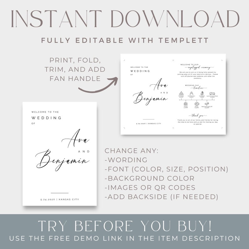 Wedding Program Infographic Fan, Unplugged Ceremony Program, Fans for ...