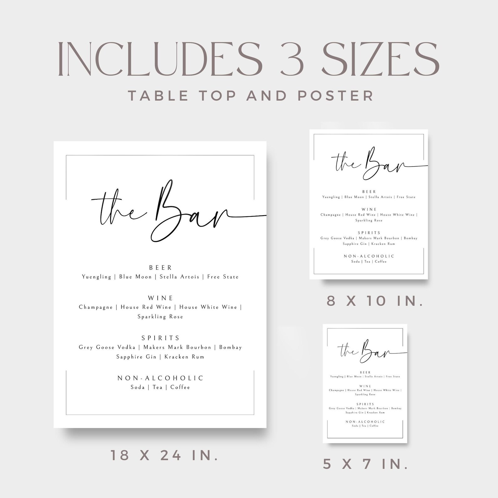 Bar Menu Sign Elegant, Modern Bar Sign Template, Minimalist Wedding ...