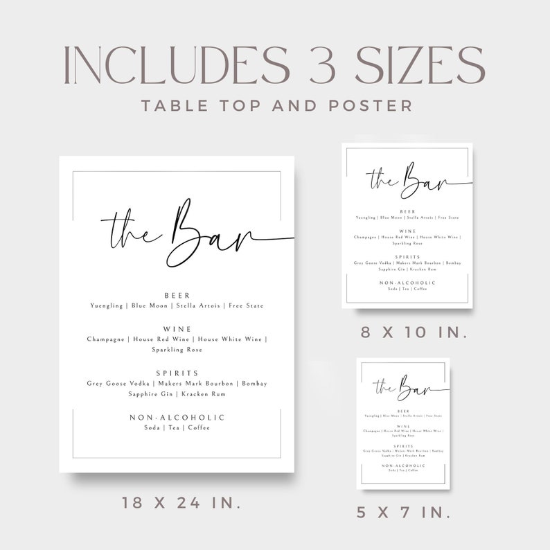 Bar Menu Sign Elegant, Modern Bar Sign Template, Minimalist Wedding ...