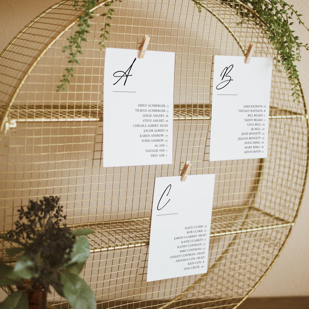 Alphabetical Seating Chart 5x7, Wedding Seating Chart Template by Last ...