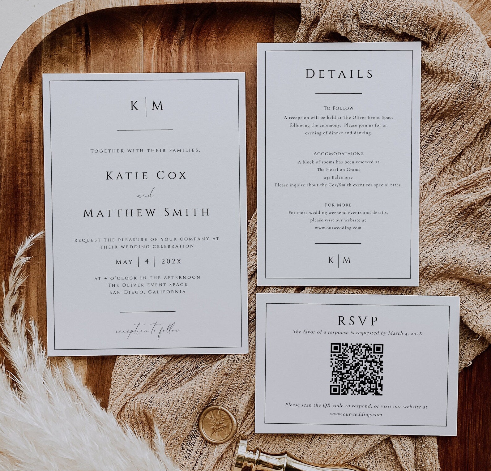 Monogram Wedding Invitations and QR Code, Invite Suite Template, QR ...