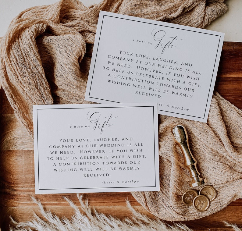 A Note on Gifts Wedding Invitation Enclosure Card Template, Honeymoon ...