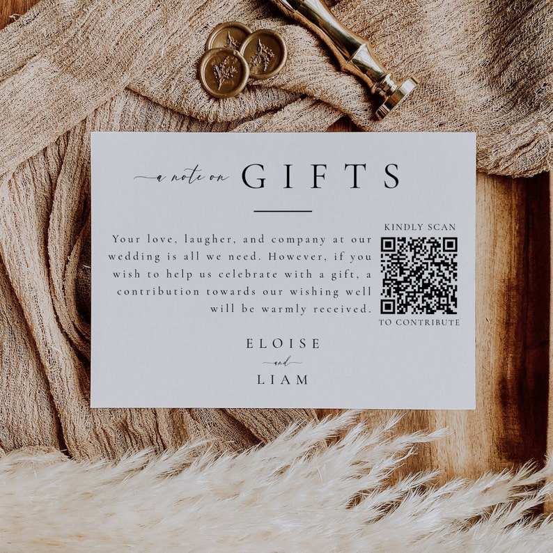 Registry QR Code, A Note on Gifts, Wedding Registry Insert Card, QR ...