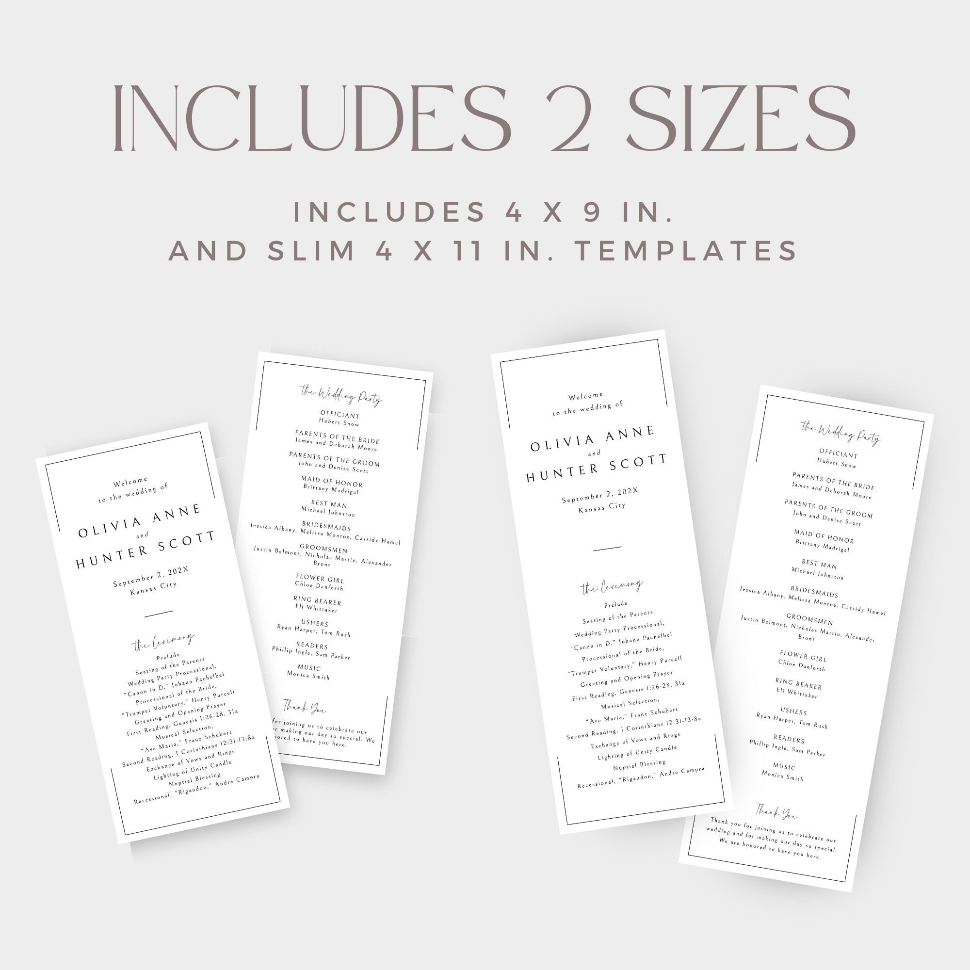 Traditional Wedding Program, Slim Wedding Program Template, Ceremony ...