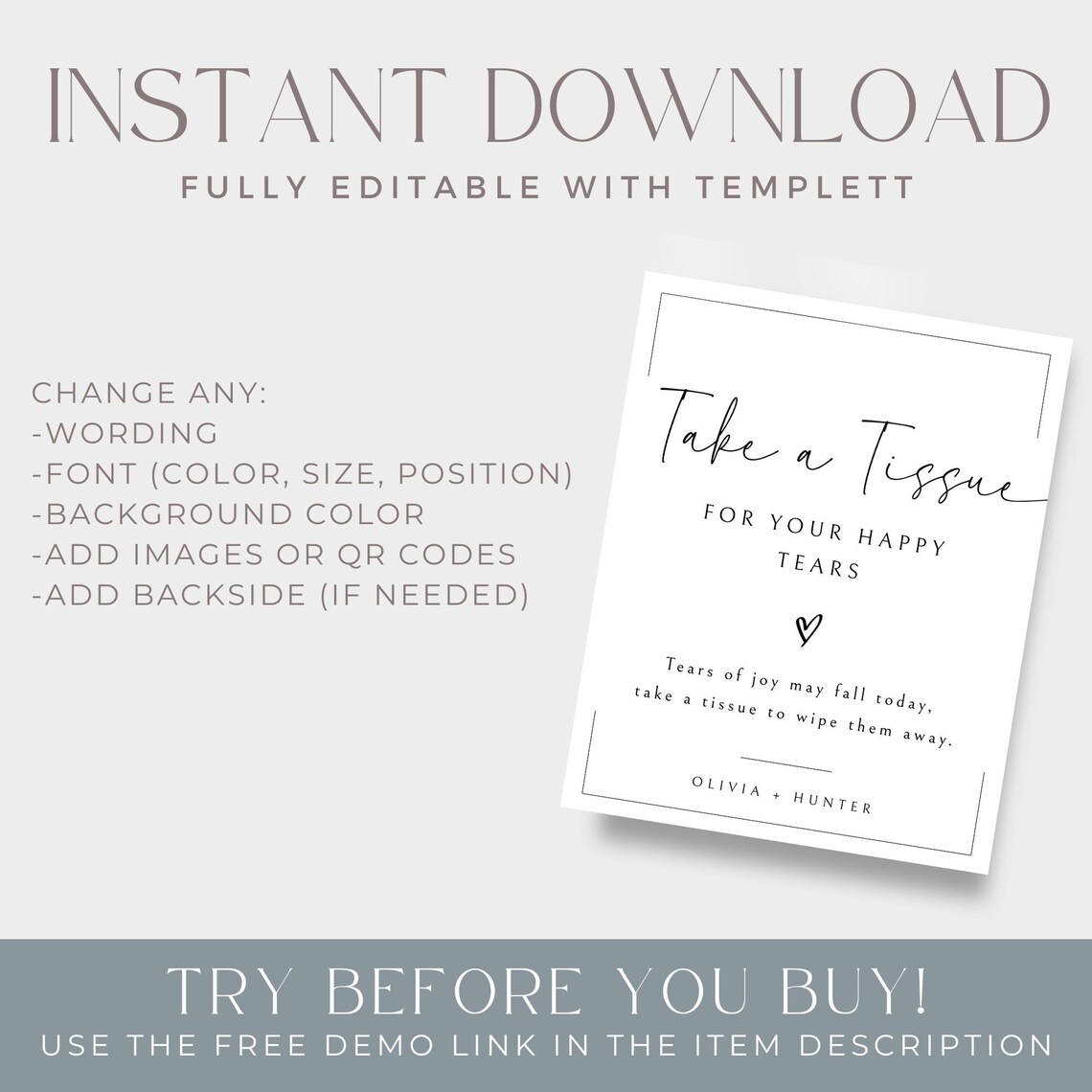 Happy Tears Template, Take A Tissue Sign, for Your Happy Tears, Wedding ...