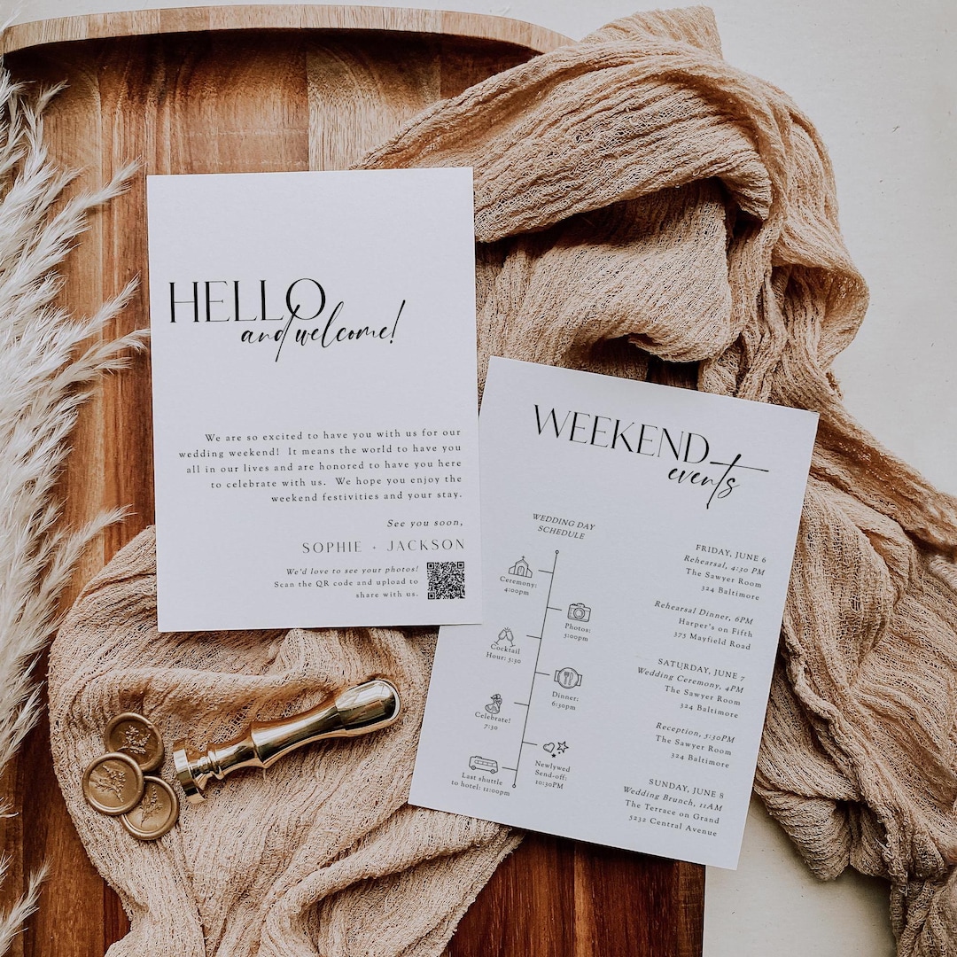 Wedding Bag Tags With Schedule, Welcome Bag Detail Card Template ...