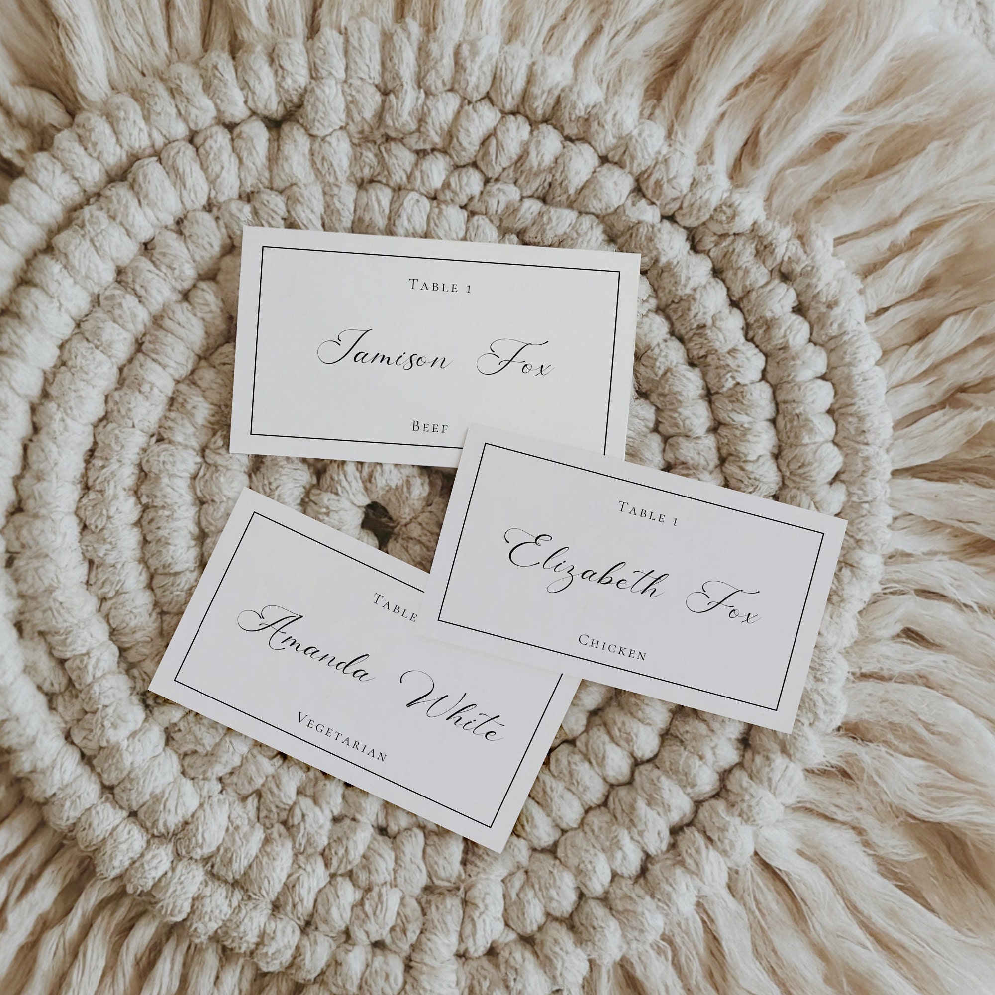 Place Cards With Border, Wedding Place Card Meal Choice, Elegant Place ...