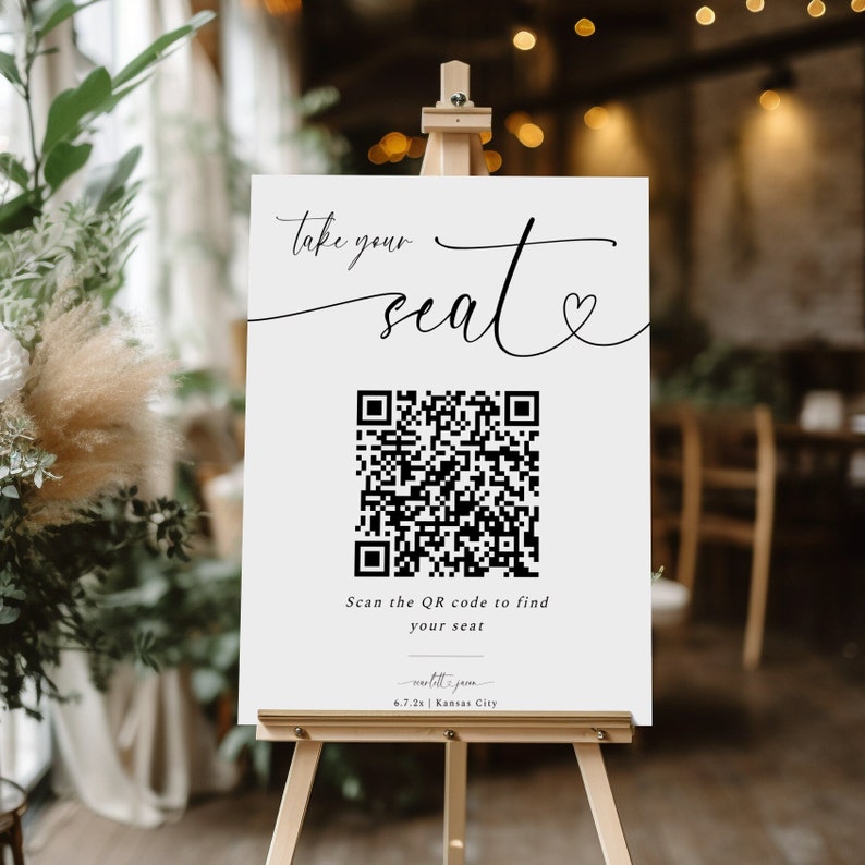 Seating Chart With QR Code, Wedding Seating Plan Sign, Take Your Seat ...
