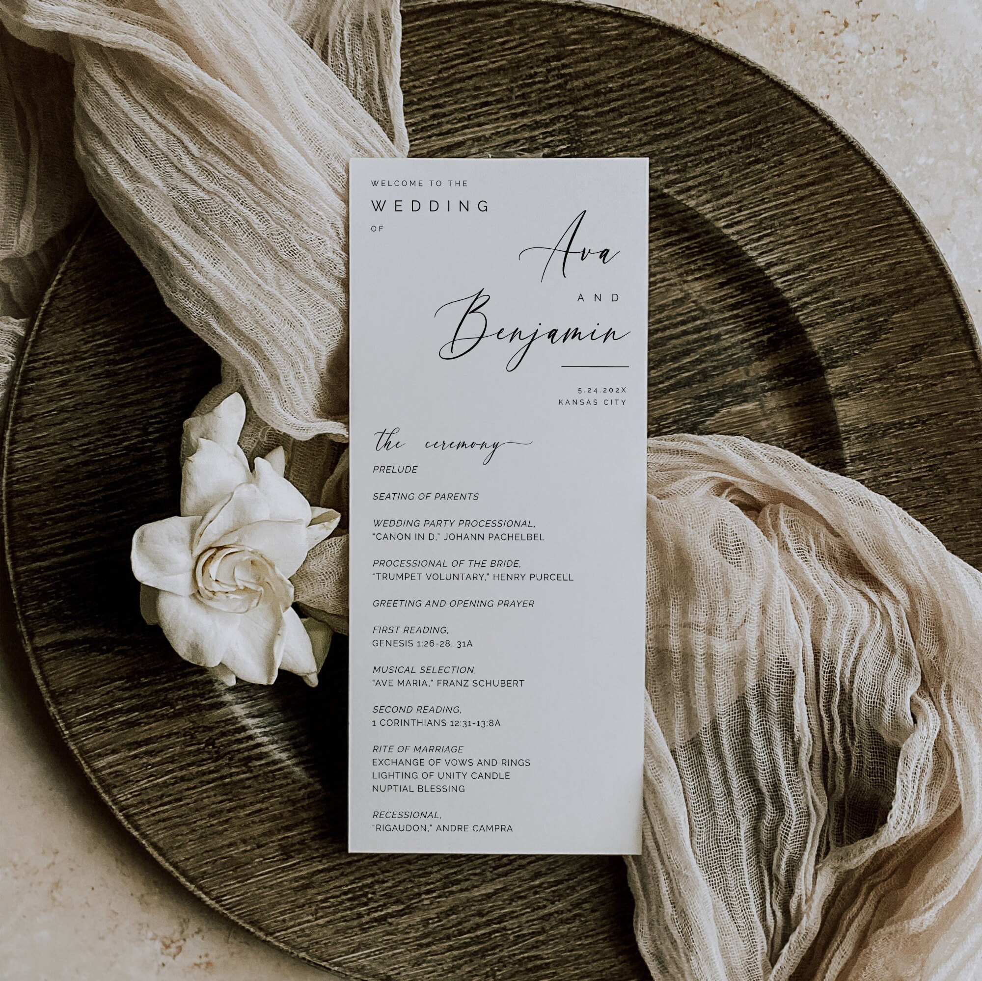 Classy Wedding Program Template, One Page Wedding Program, Traditional ...