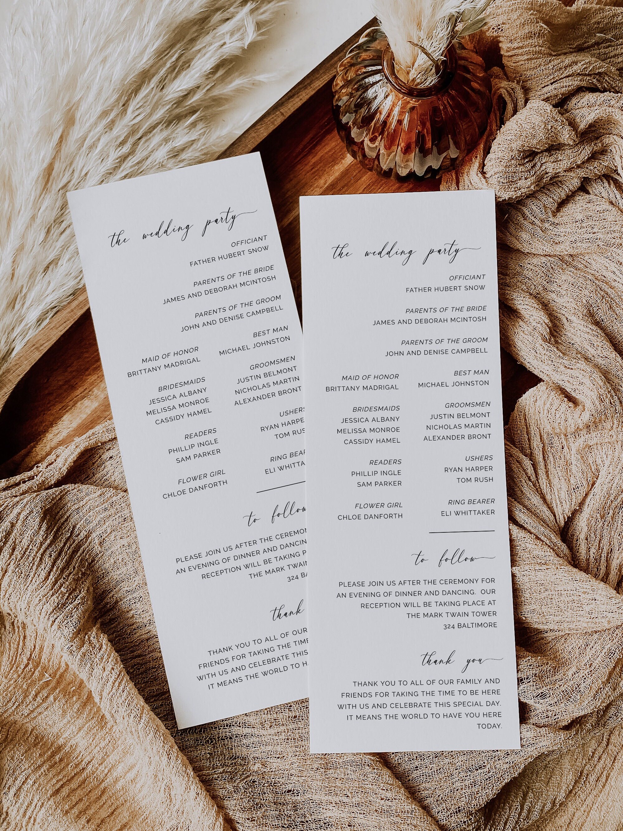 One Page Wedding Program, Catholic Wedding Program No Mass, Traditional ...