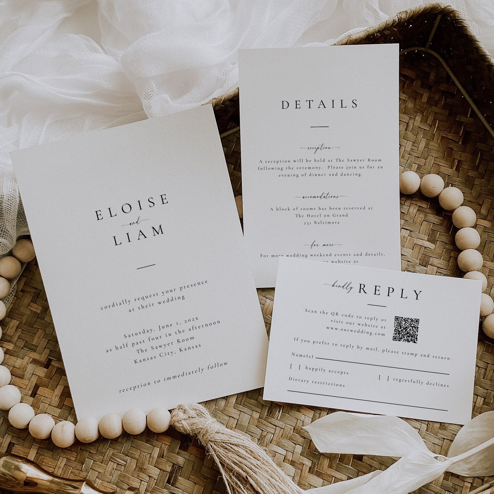 Classy Wedding Invitation Suite Template, Modern Minimalist, Simple ...