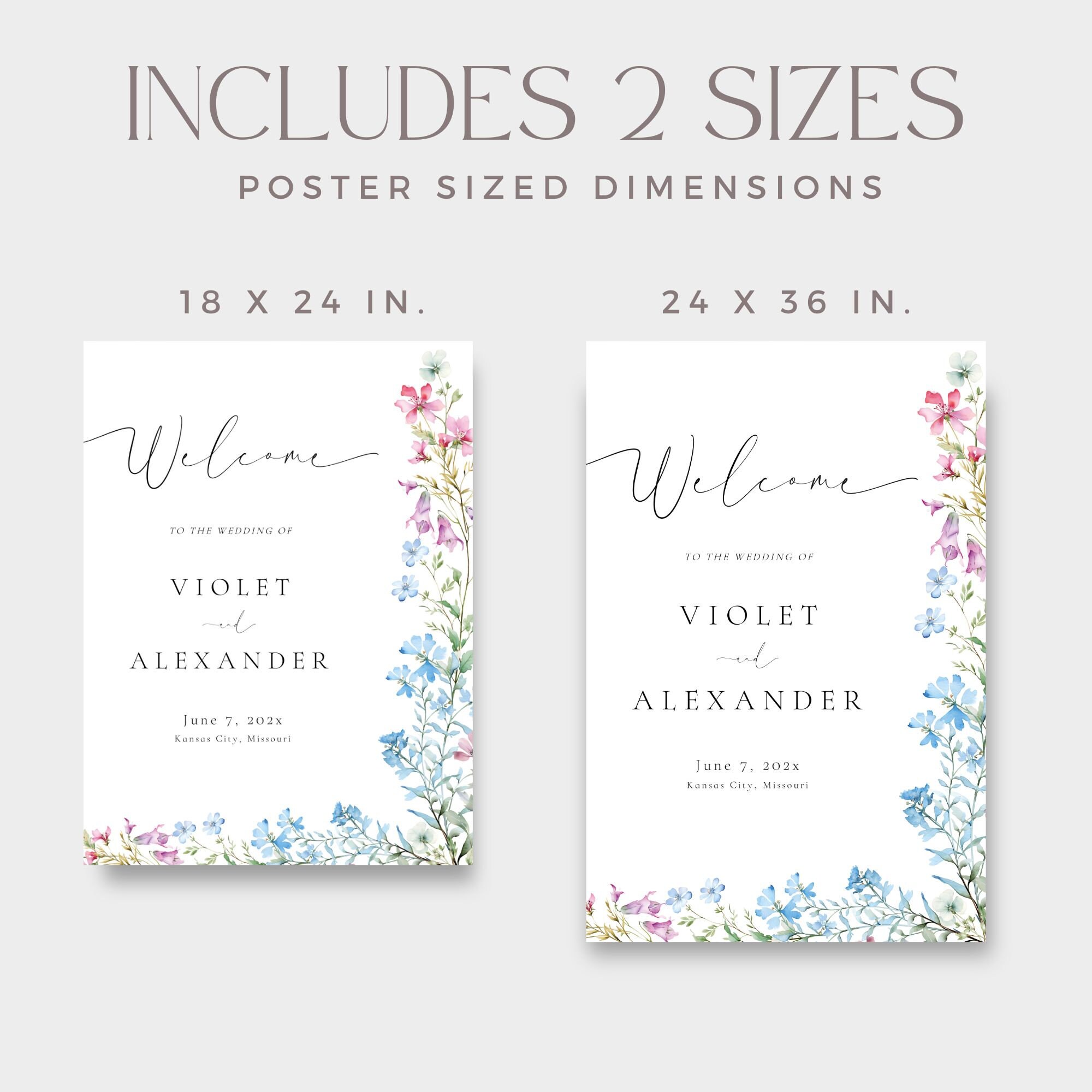 Floral Welcome Sign Template, Wildflower Wedding Sign, Wedding Welcome ...