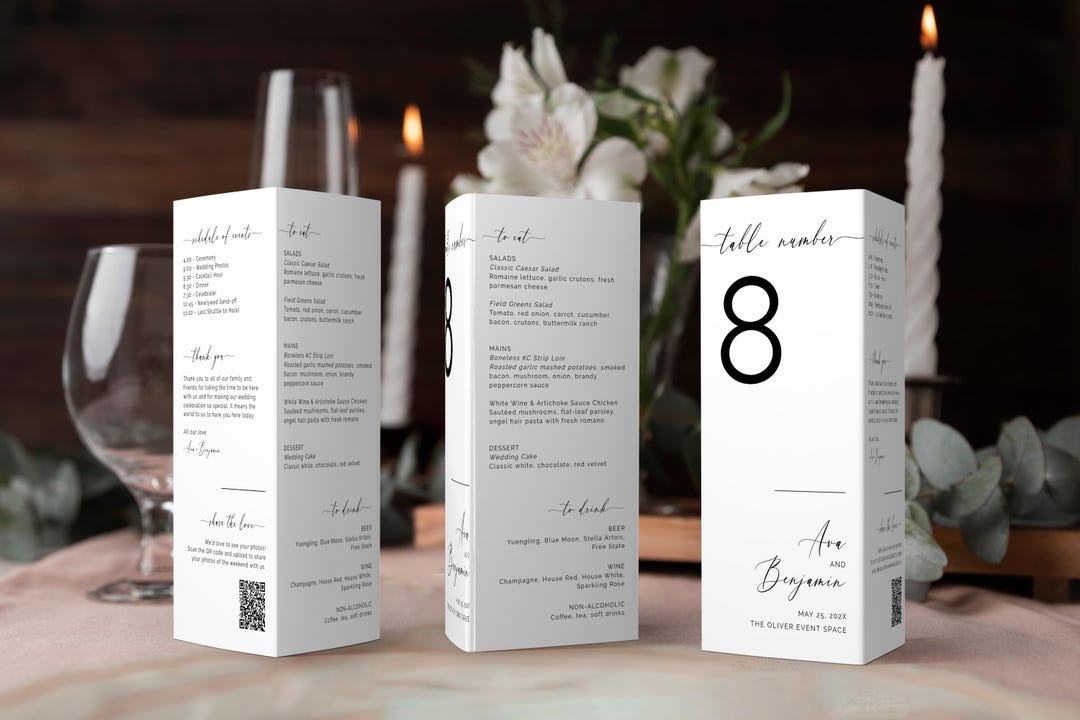 Tri Fold Table Numbers Template, Wedding Table Numbers With QR Code ...