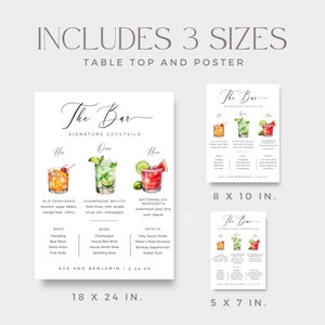 Digital Bar Menu 8x10, Cocktail Hour Bar Menu, Beer and Wine Bar Menu ...
