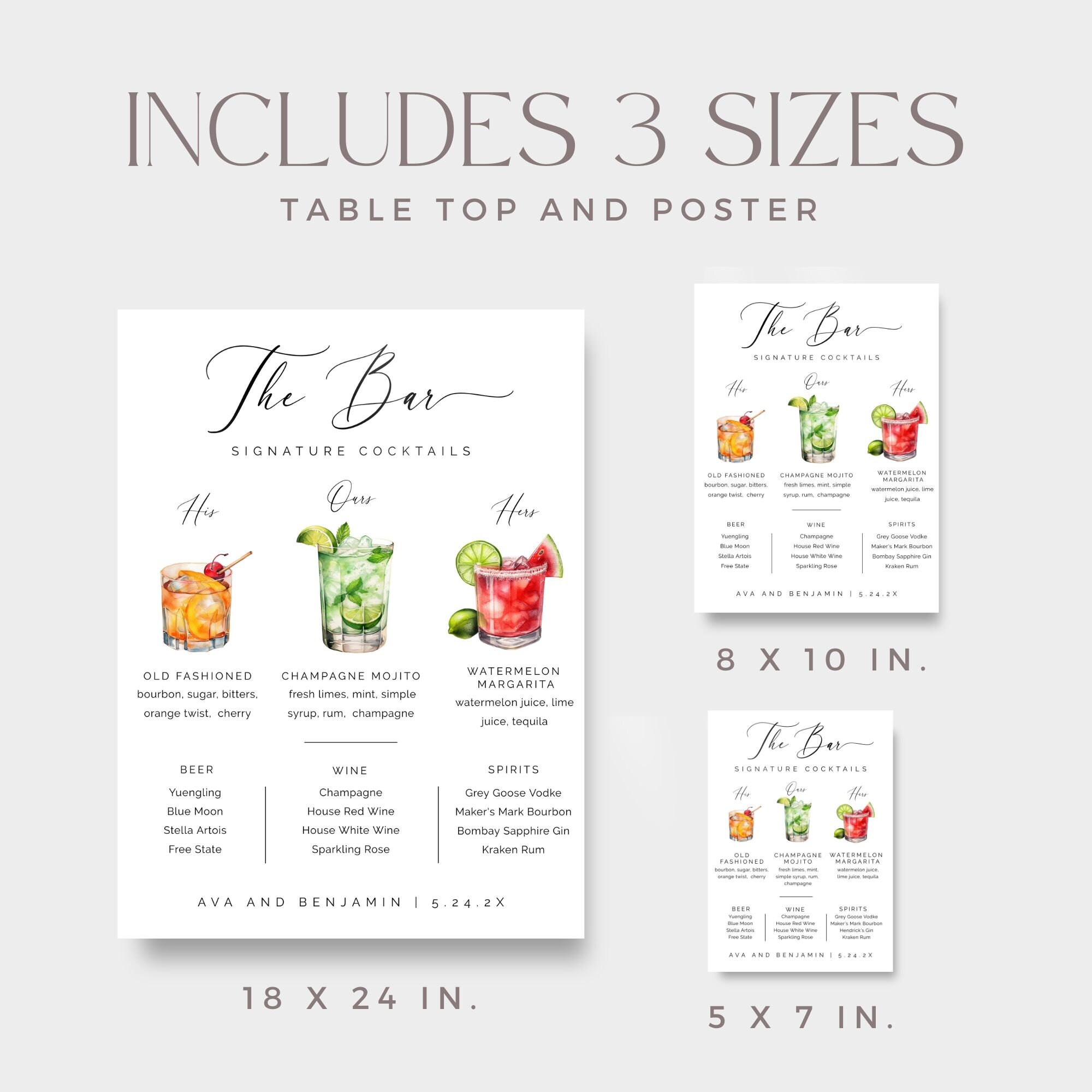 Digital Bar Menu 8x10, Cocktail Hour Bar Menu, Beer and Wine Bar Menu ...
