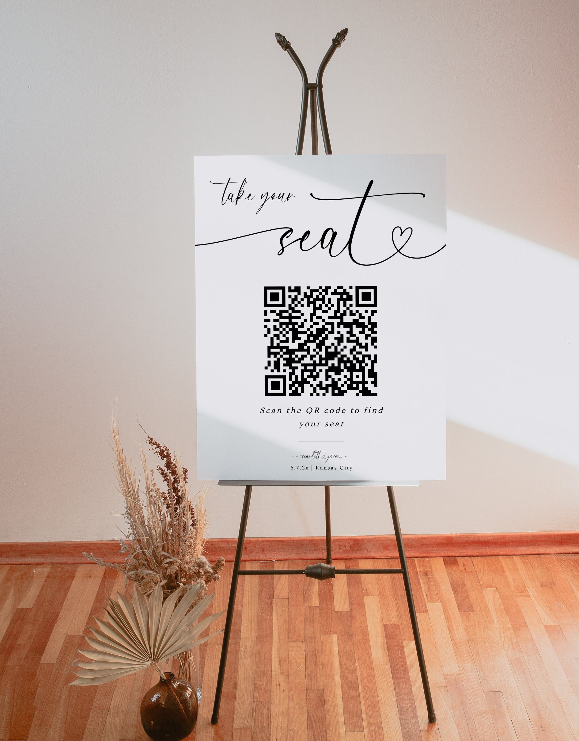 Seating Chart With QR Code, Wedding Seating Plan Sign, Take Your Seat ...