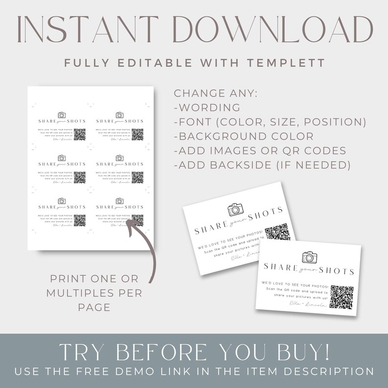 QR Code Photo Album Card, Shared Wedding Album, Share Your Shots ...