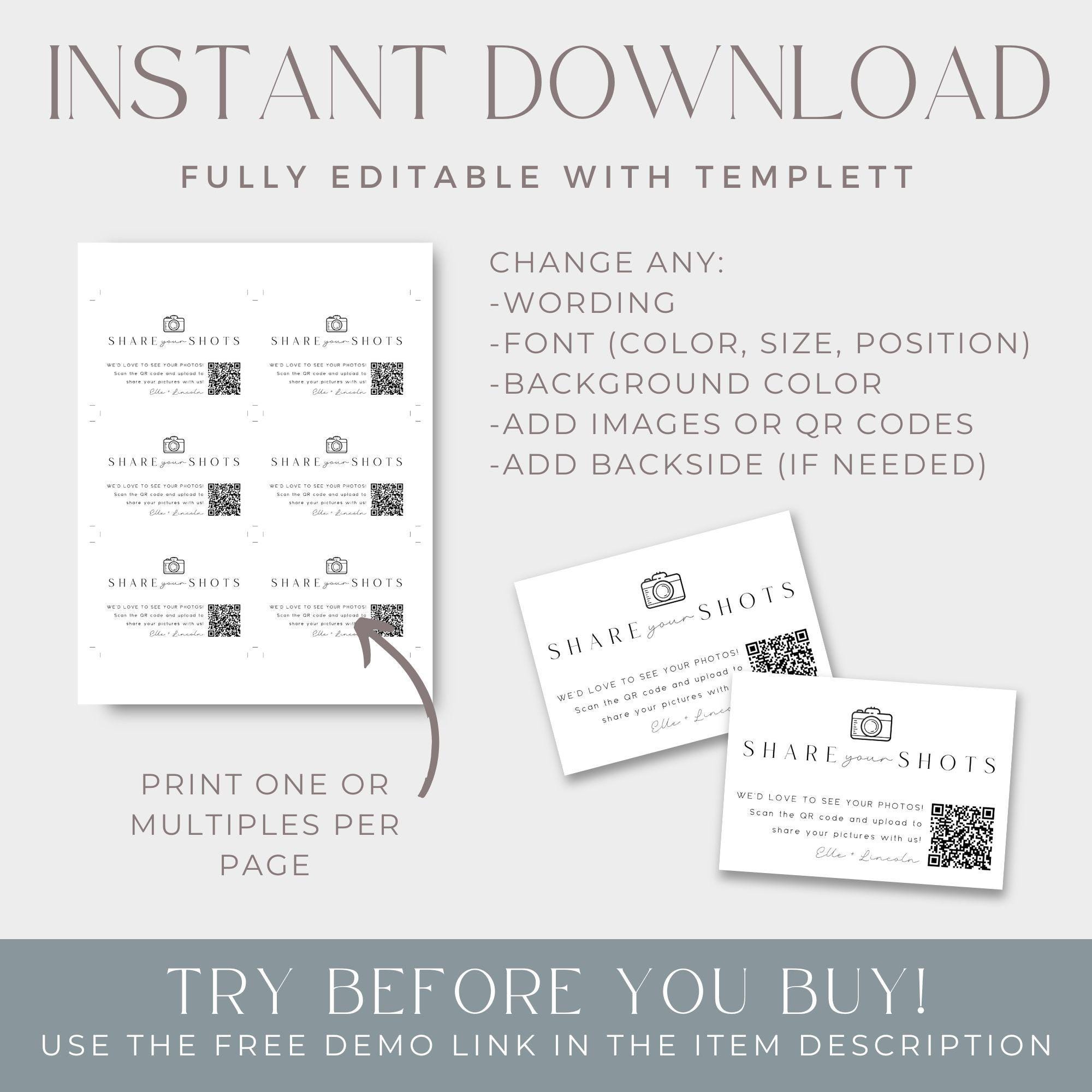 QR Code Photo Album Card, Shared Wedding Album, Share Your Shots ...