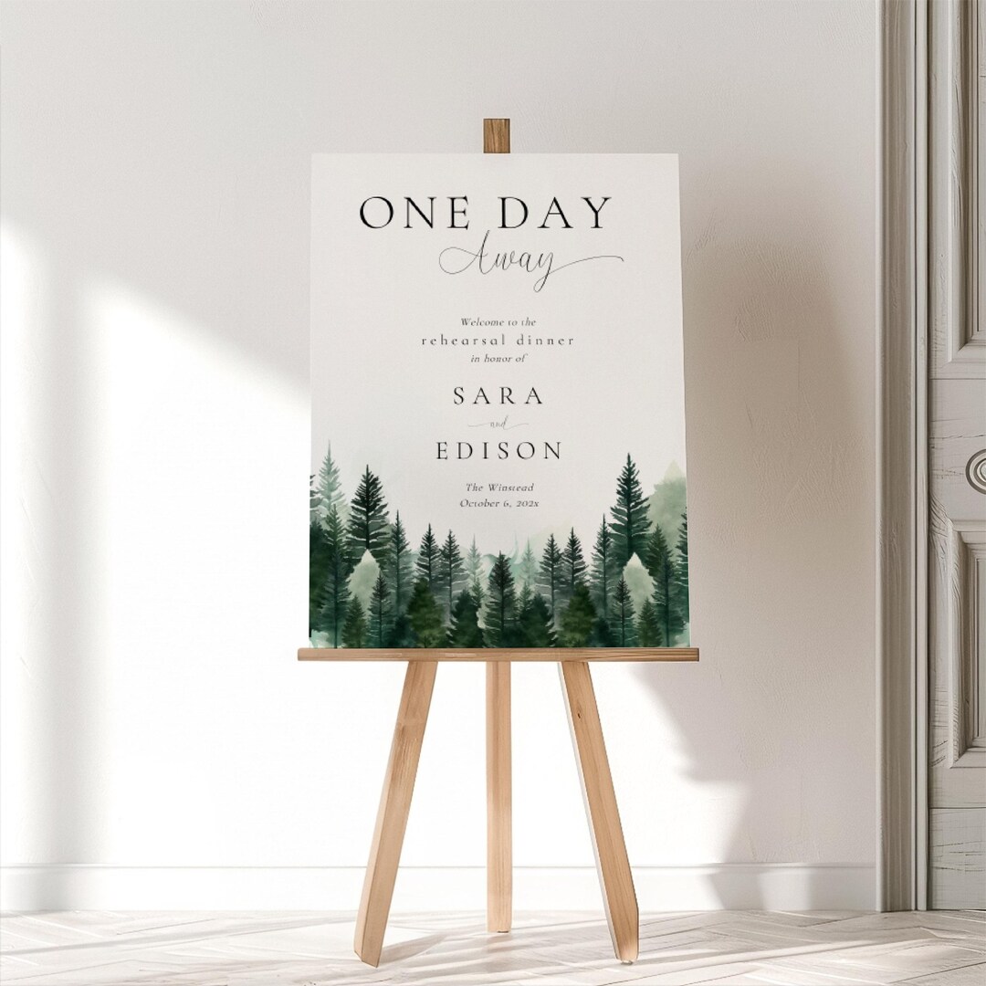 One Day Away Rehearsal Dinner Sign Template, Wedding Welcome Sign With ...