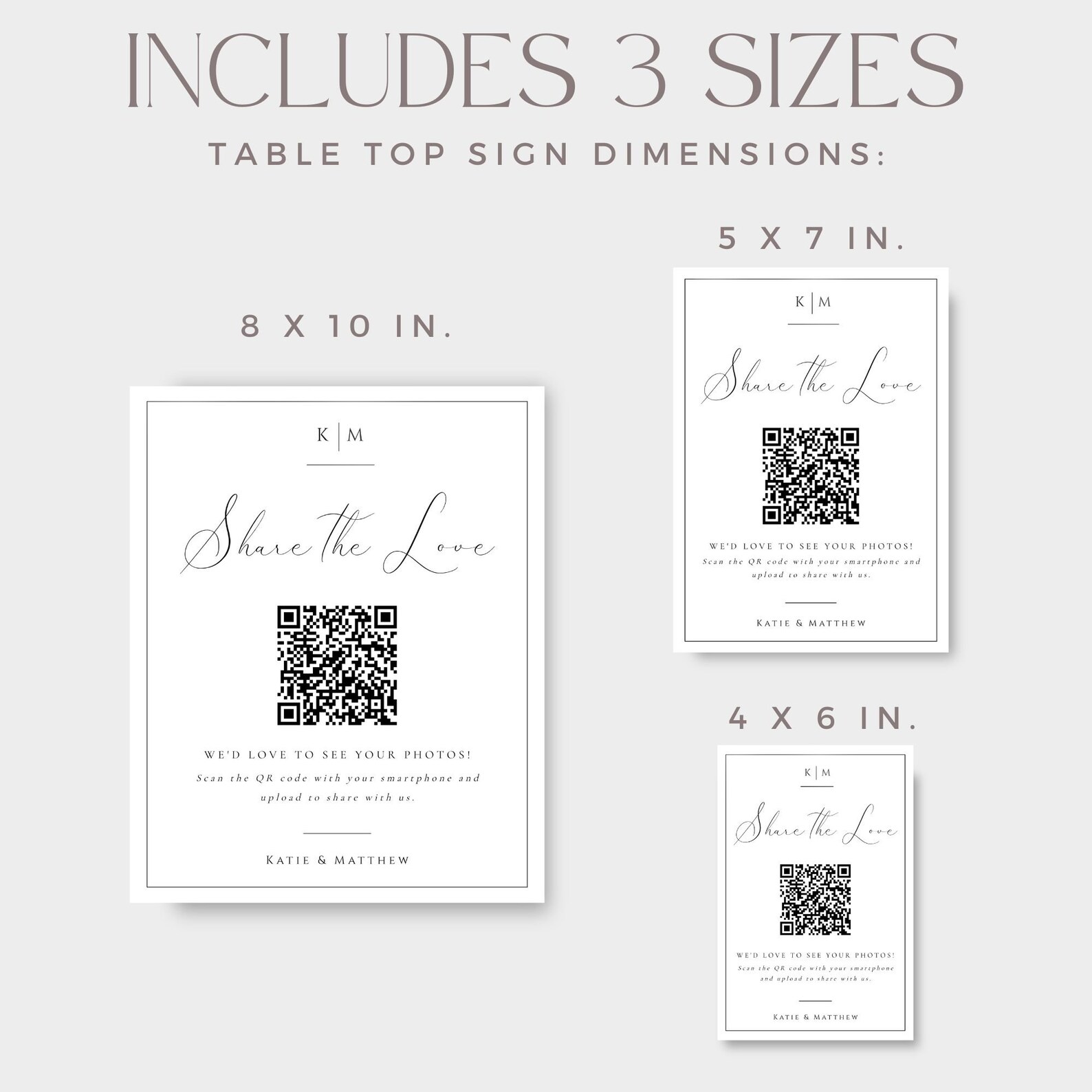 Share the Love Sign Template, QR Code for Photo Sharing, Modern Wedding ...