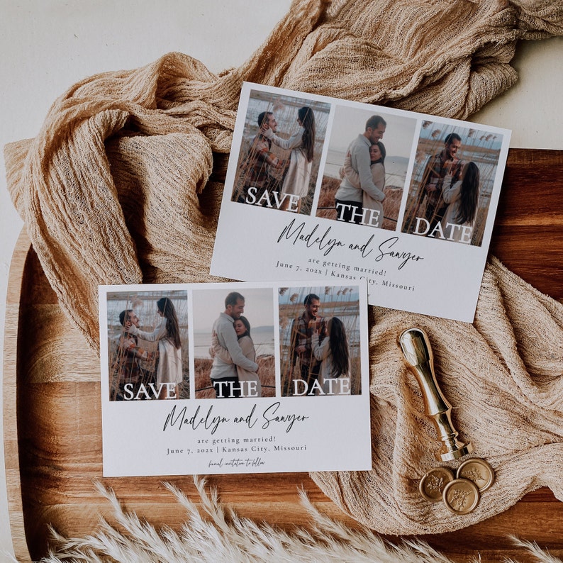 Save the Date Cards With Multiple Photos, Modern Minimalist Wedding ...