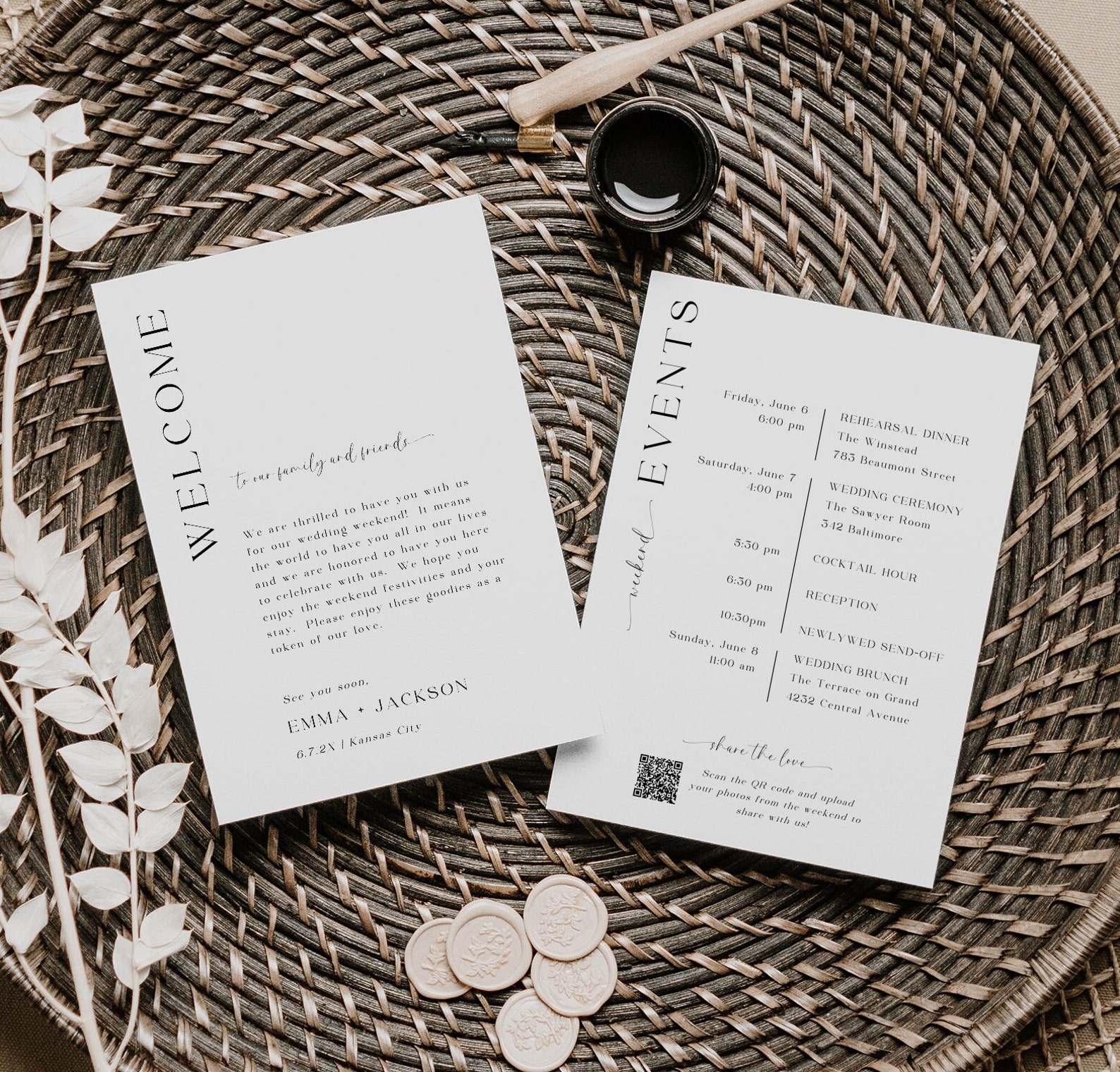 Welcome Letter and Timeline Card, Welcome Bag Tags Modern, Wedding ...