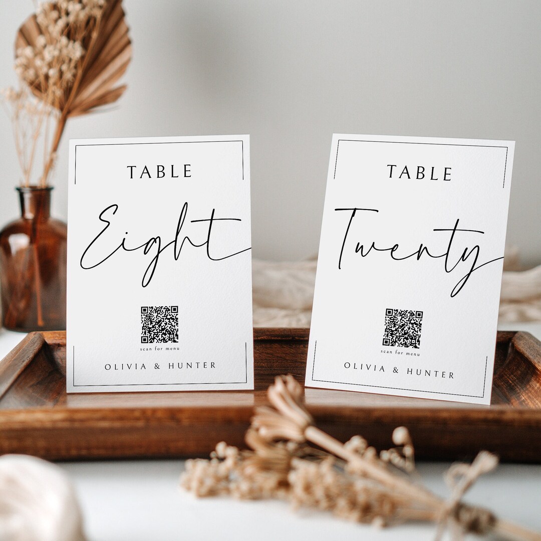 Table Number Signs QR Code, Wedding Table Numbers With QR Code, Modern ...
