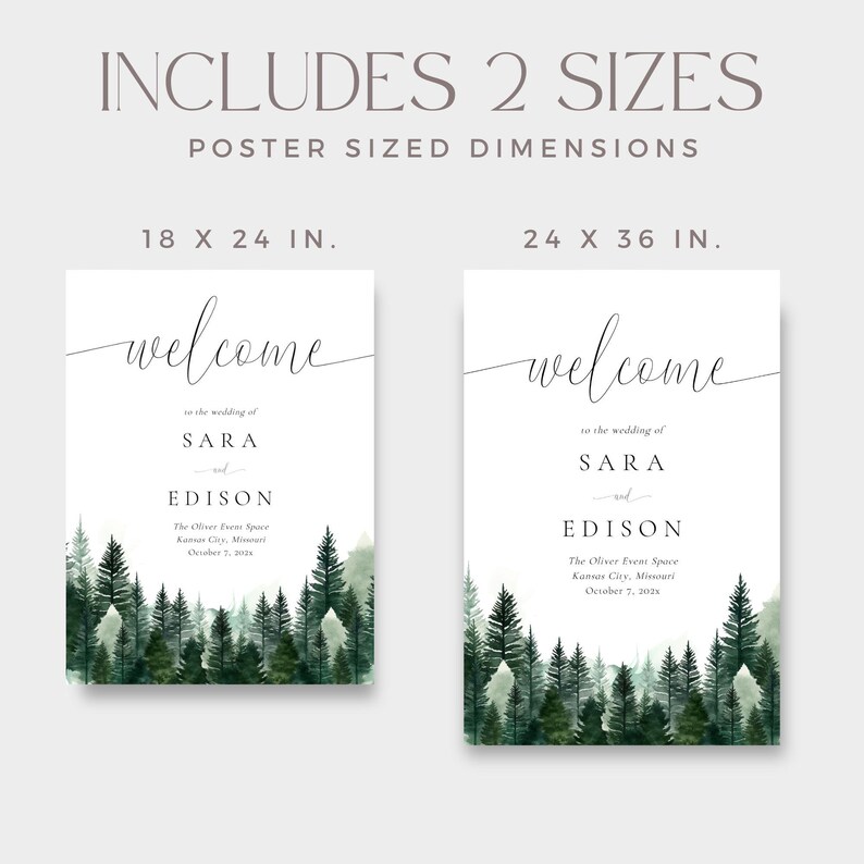 Wedding Welcome Sign With Pine Trees Template, Woodland Wedding, Spruce ...
