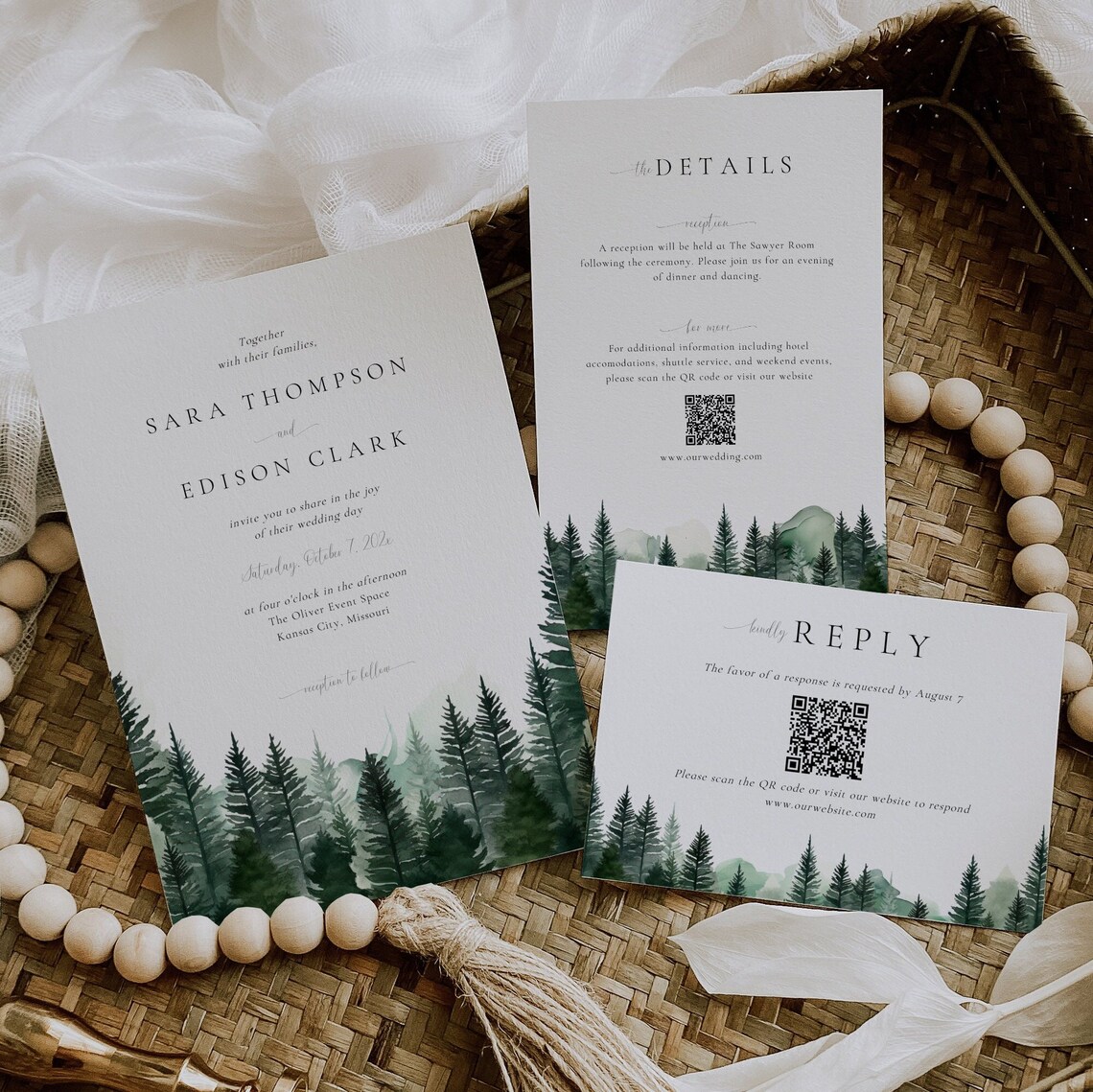 Woodland Forest Wedding Suite, Pine Tree Wedding Invitation Template ...