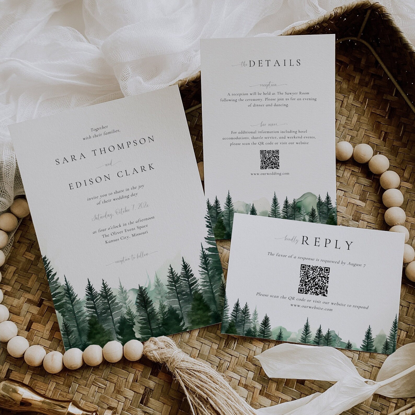 Woodland Forest Wedding Suite, Pine Tree Wedding Invitation Template ...
