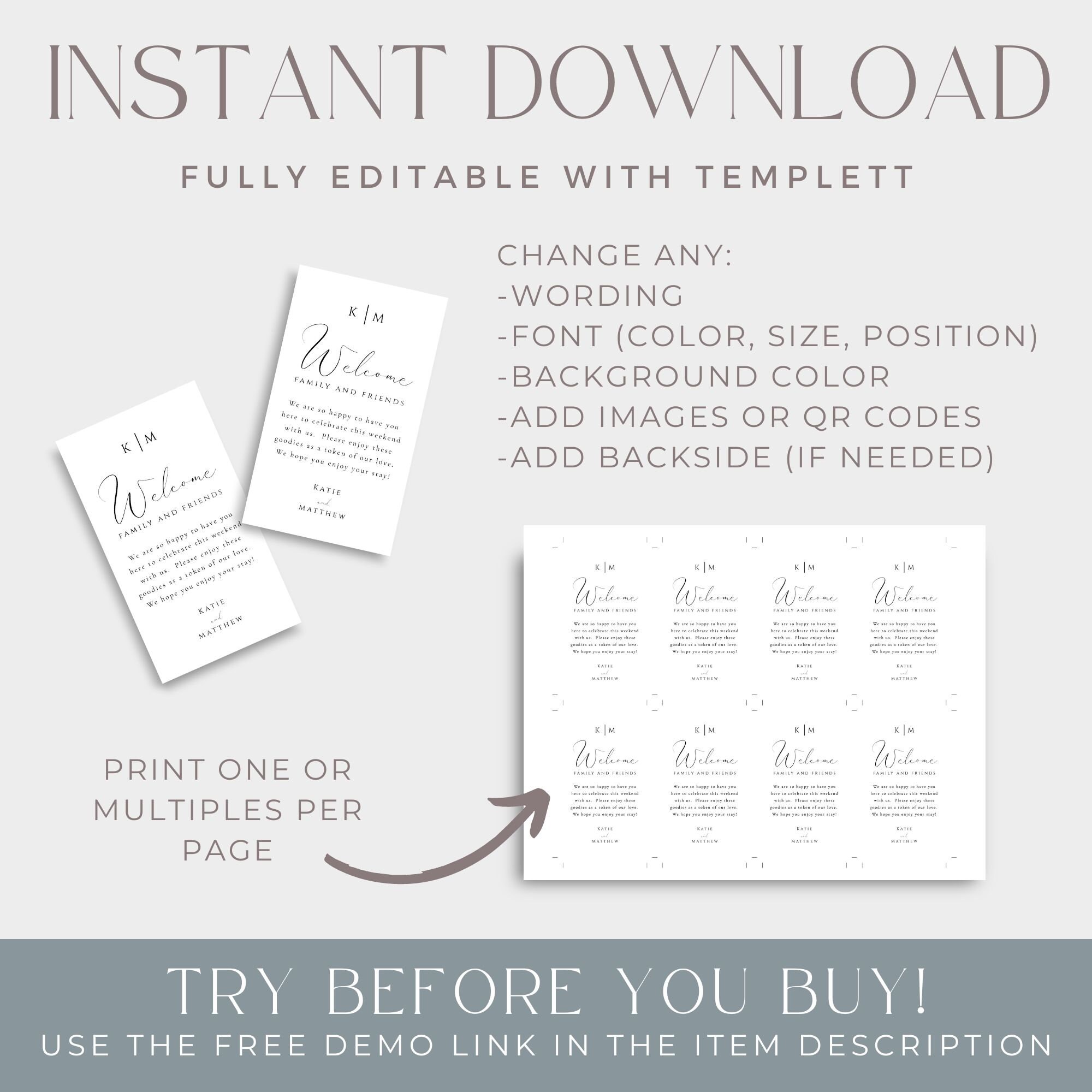 Welcome Bag Tags Modern, Destination Wedding Welcome Bag Tag, Monogram ...