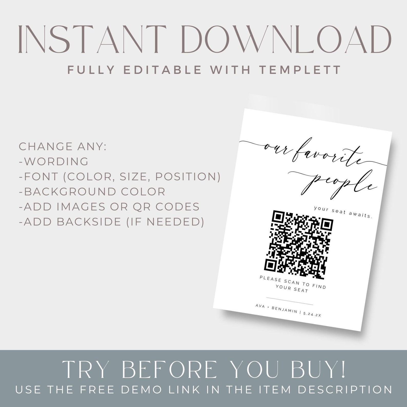 QR Code Wedding Seating Chart, Seating Chart QR Code, Reception Seating ...