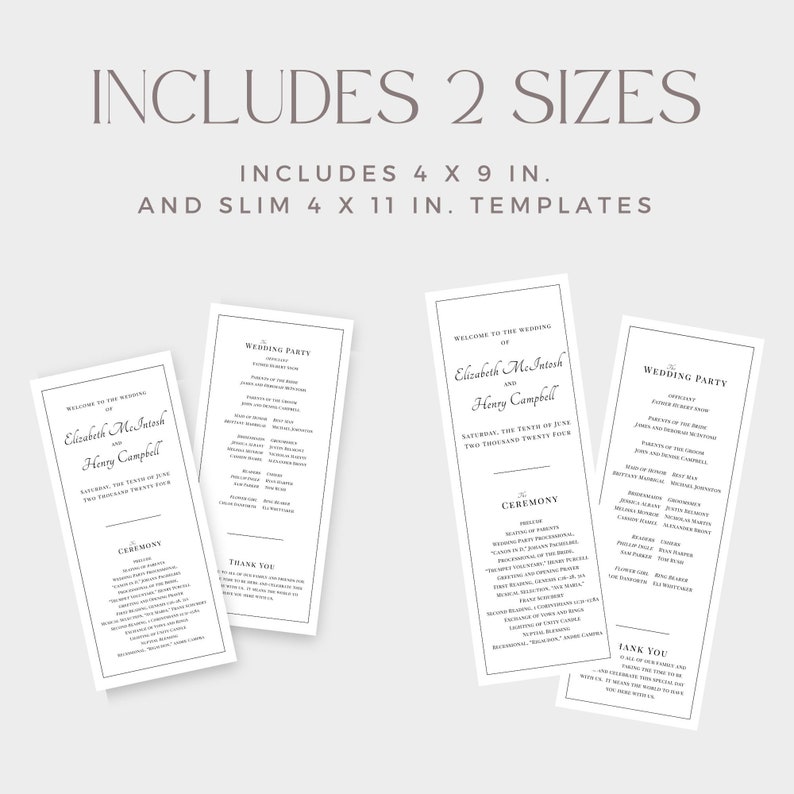 Wedding Ceremony Program One Page, Program Template, Printable Program ...