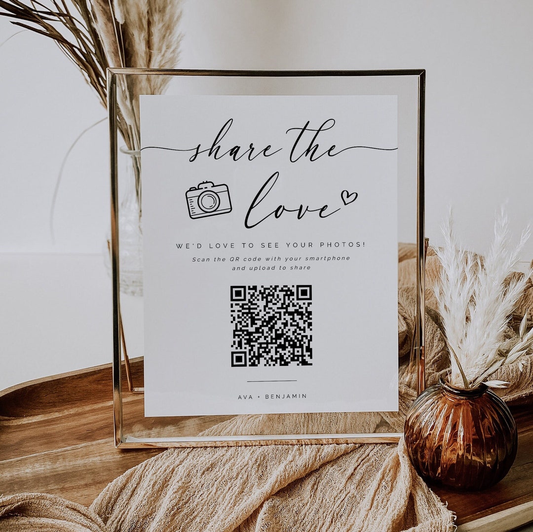 QR Code Wedding Photo Album, Share the Love Sign Template, Capture the ...