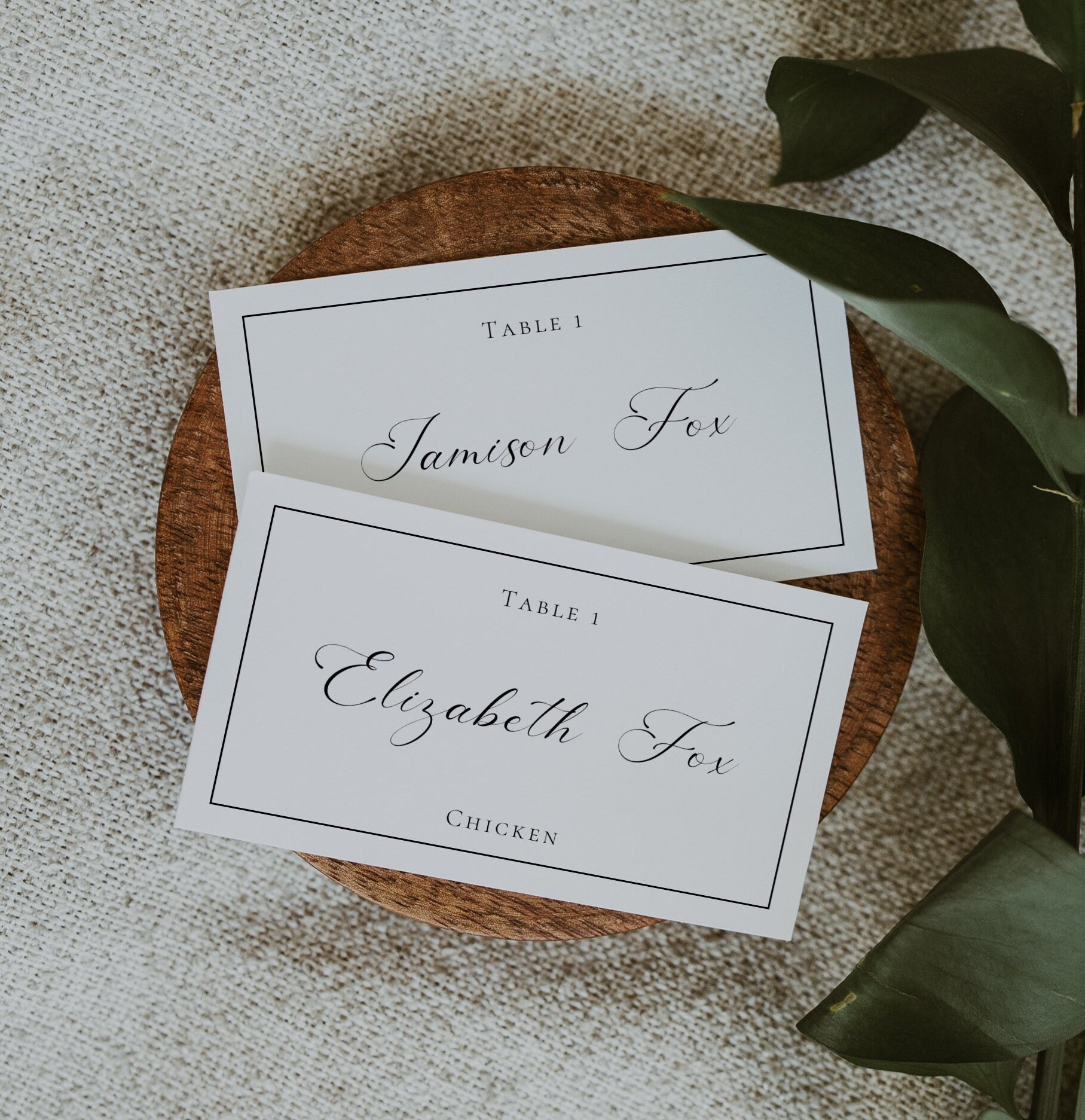 Place Cards With Border, Wedding Place Card Meal Choice, Elegant Place ...