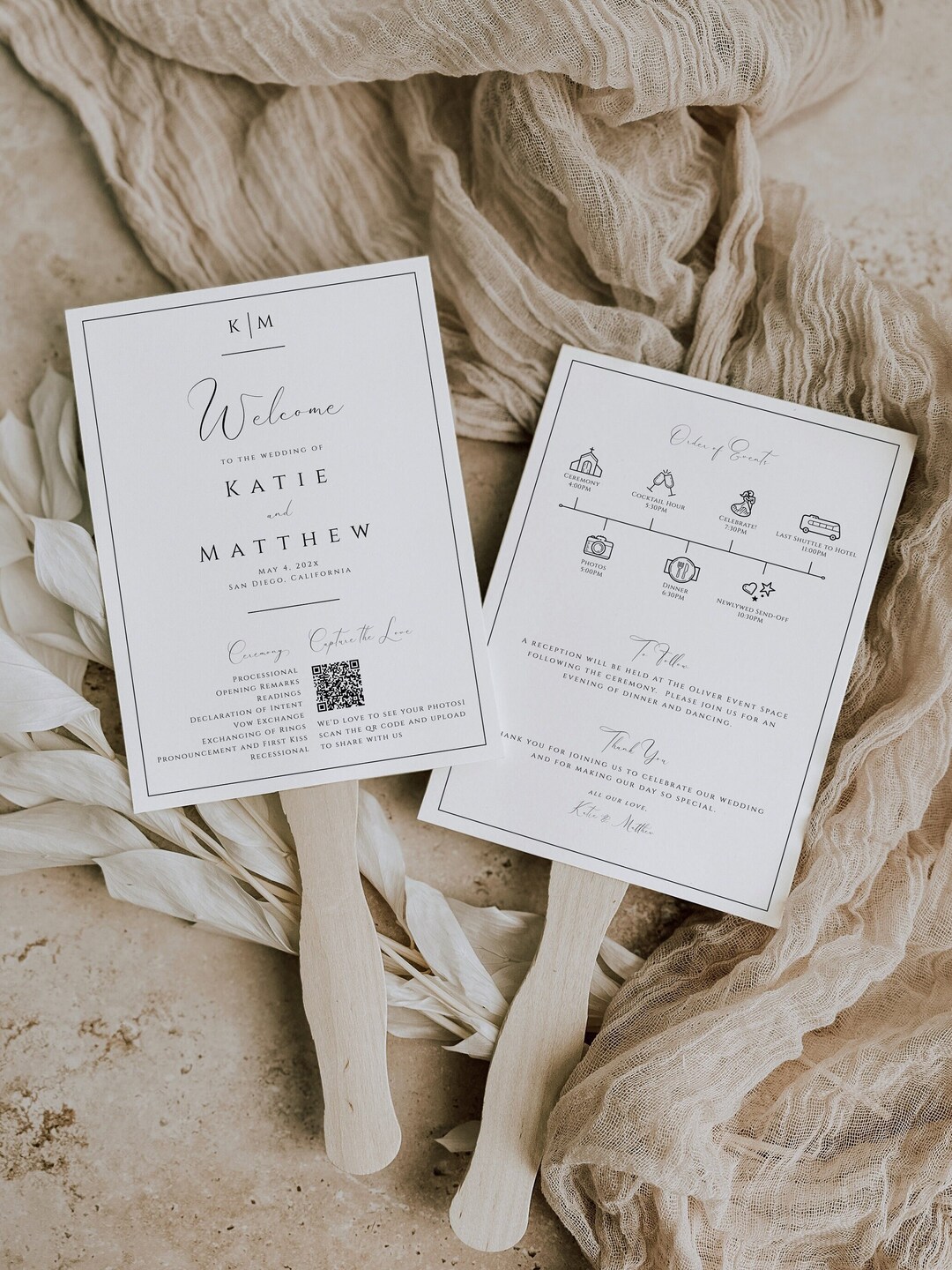 Minimal Wedding Program Fan, Infographic Timeline, Capture the Love QR ...